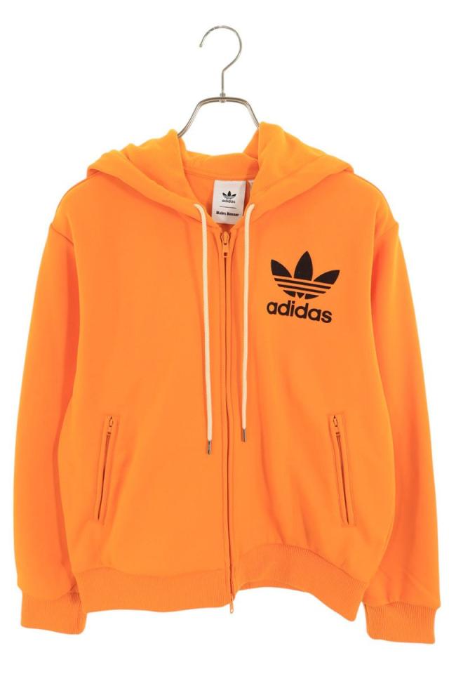 アディダス サイズ:L  TRACK HOODIE ロゴプリントトラックジップパーカー 中古 BS99