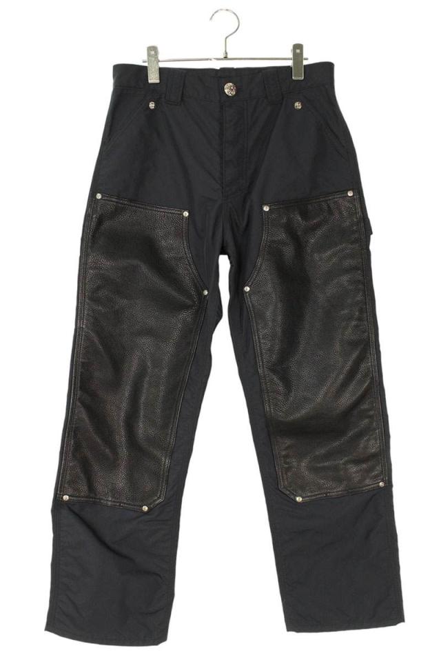 クロムハーツ サイズ:30インチ CARPENTER DOUBLE KNEE クロスパッチ付きレザー切り替えカーぺンターロングパンツ 中古 OK15