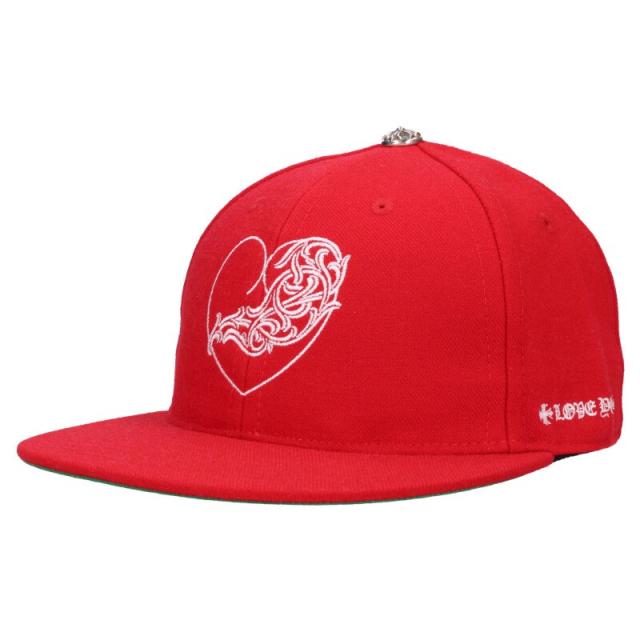 クロムハーツ サイズ:7.375  FITTED WOOL ACRYLIC SERGE ハート刺繍クロスボタン帽子 中古 OS06