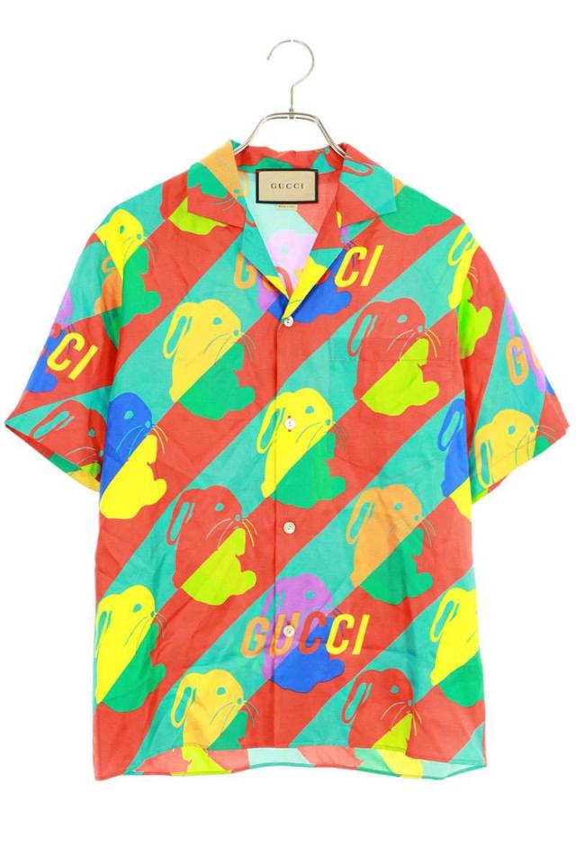 グッチ サイズ:44 723823 ZAL0S バニープリントシルク半袖シャツ 中古 BS55