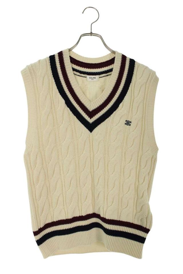 セリーヌ サイズ:L  RY0BMD062 トリオンフVネックケーブルカシミアベスト 新古品 SB01