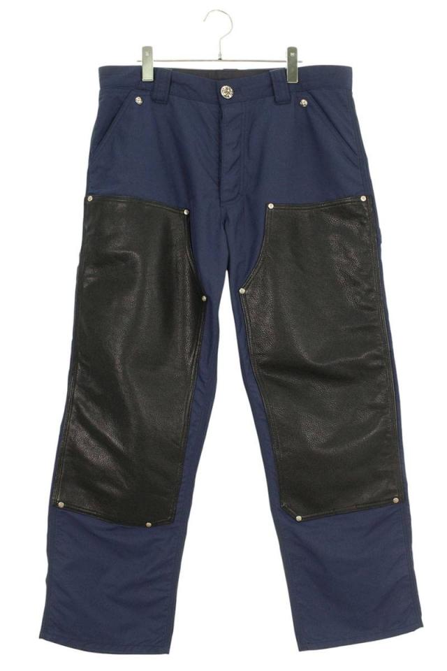 クロムハーツ サイズ:34インチ  CARPENTER DOUBLE KNEE クロスパッチ付きレザー切替ナイロンカーペンターロングパンツ 中古 GZ11