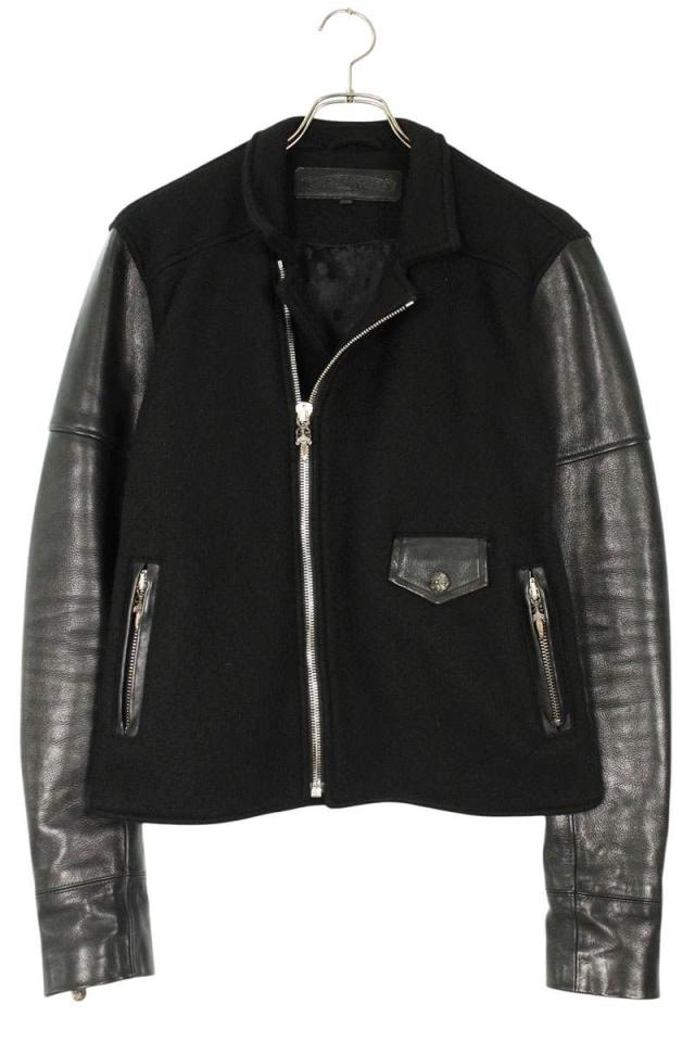 クロムハーツ サイズ:S レザー切替ライダースウールレザージャケット 中古 SJ02