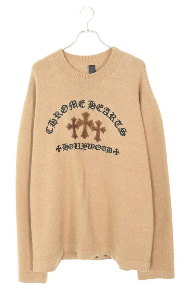 クロムハーツ サイズ:XL  SAILIN ON CHSMR ロゴ刺繍セメタリークロスパッチカシミヤニット 中古 OM10