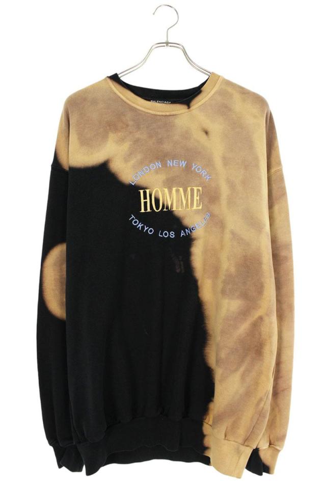 バレンシアガ サイズ:S  17AW  486095 TWK44 ブリーチ加工HOMME刺繍オーバーサイズスウェット 中古 SB01