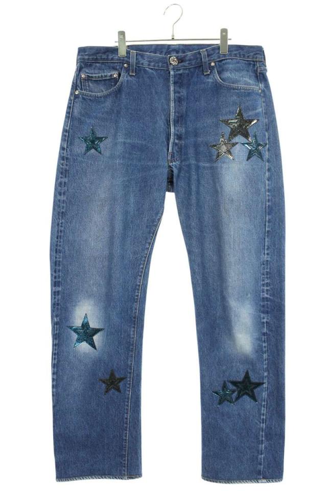クロムハーツ  リーバイス サイズ:36インチ  U VNTG JEAN BLU RED TAB ギャラクシースターパッチ付きウォッシュド501デニムパンツ 中古 SJ02