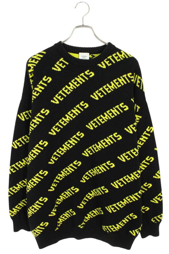 ヴェトモン サイズ:XS  UA52KN600B ロゴ総柄ジャガードニット 中古 OM10