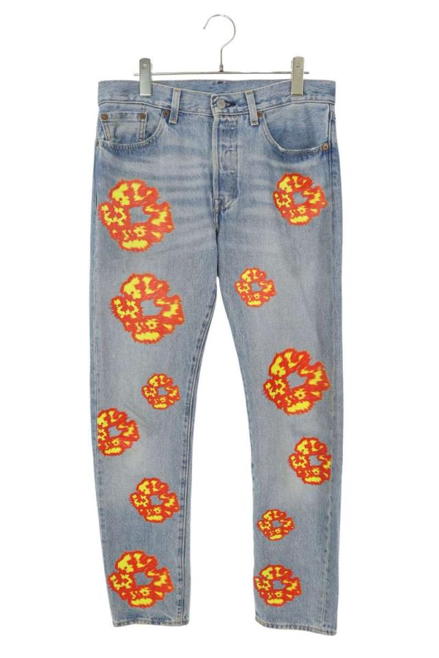 デニムティアーズ サイズ:29インチ  PC9-A1592-0002 フラワープリントストレートデニムパンツ 中古 OM10