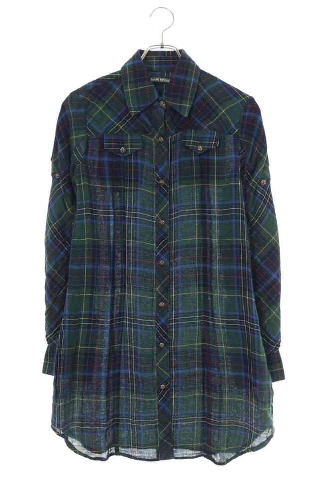 クロムハーツ サイズ:XS クロスパッチ付きクロスボールボタンチェック長袖シャツ 中古 GZ11