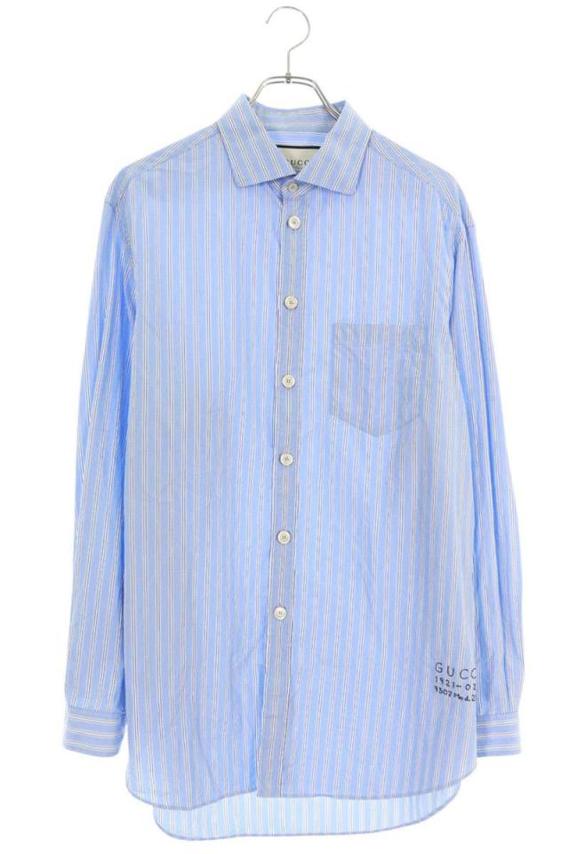 グッチ サイズ:50  574508 ZABY5 ロゴ刺繍ストライプ長袖シャツ 中古 BS99