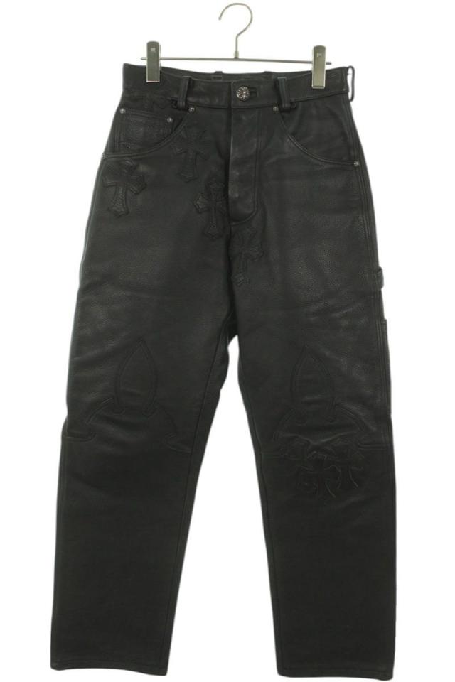 クロムハーツ   CARPENTER LTHR クロスパッチフレアニーカーペンターレザーロングパンツ 中古 SJ02