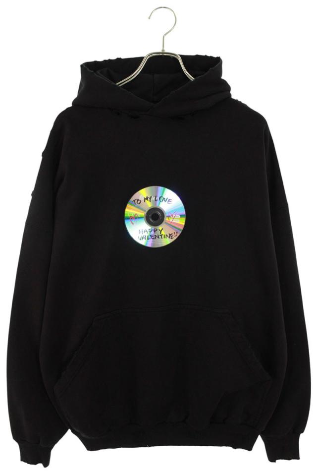 バレンシアガ サイズ:1  739024 TQVE5 バレンタインCDダメージ加工プルオーバーパーカー 中古 BS99