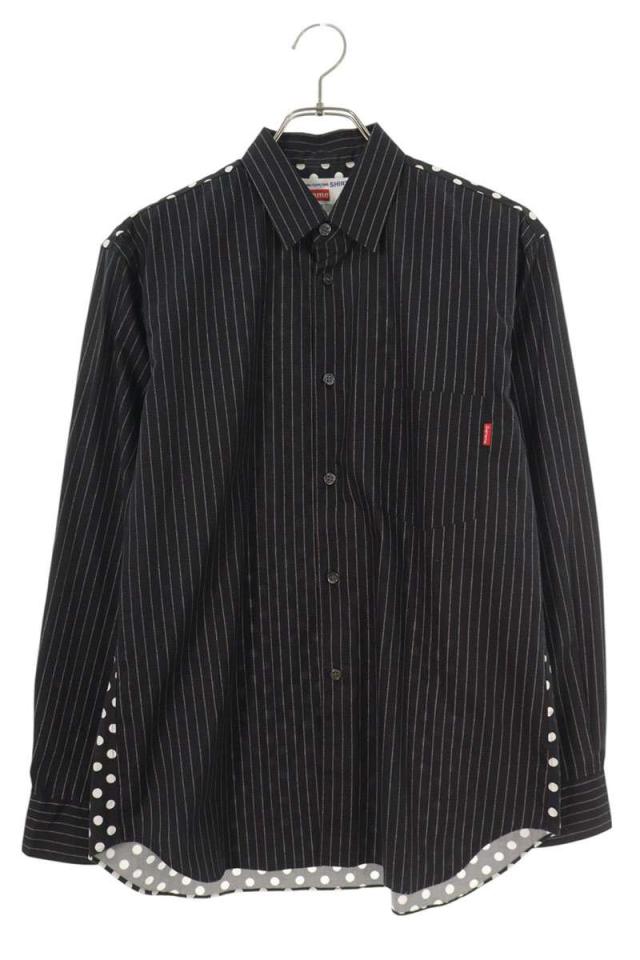 シュプリーム  コムデギャルソンシャツ サイズ:XS  14SS  Gusset Shirt ドットストライプガセット長袖シャツ 中古 OM10