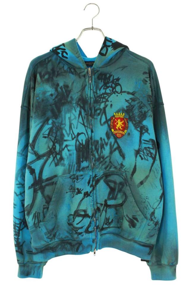 バレンシアガ サイズ:XS  744457 TOVA8 グラフィックペイントスケータージップアップパーカー 中古 OM10