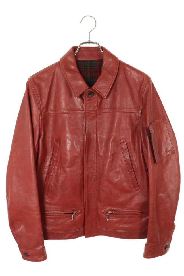 アンダーカバイズム サイズ:3  L4204-1 裏地チェックシングルライダースカウレザージャケット 中古 BS99