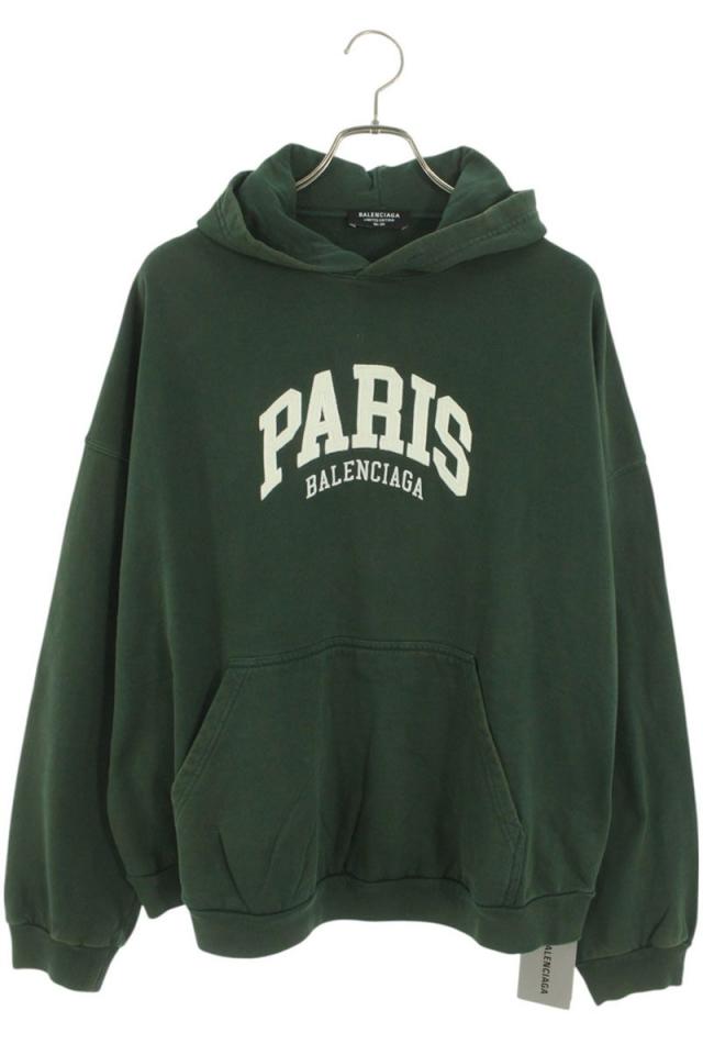 バレンシアガ サイズ:1  22SS  674986 TLVL8 PARIS刺繍プルオーバーパーカー 中古 BS99