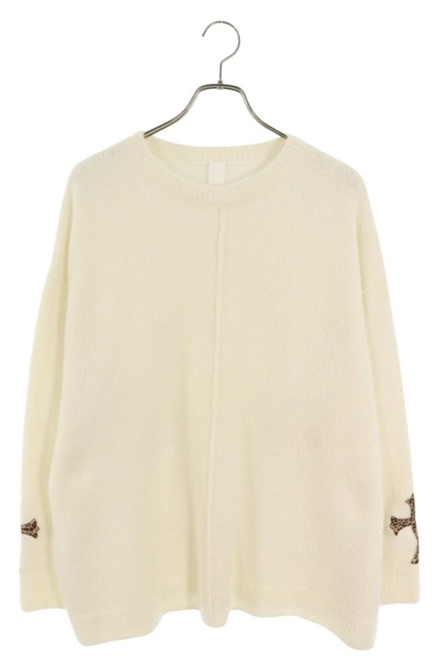 クロムハーツ サイズ:L OVERCAST CREW ハラコクロスパッチクルーネックカシミアニット 中古 OS06