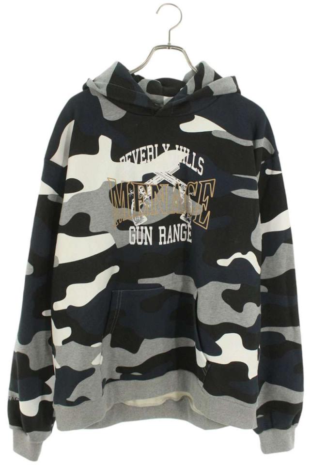 メナス サイズ:M  BEVERLY HILLS GUN RANGE HOODIE カレッジロゴプリントカモ柄プルオーバーパーカー 中古 BS99