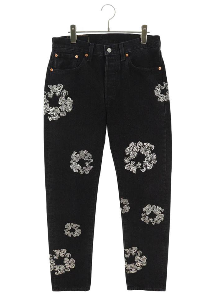 デニムティアーズ  リーバイス サイズ:30/32  PC9-A1592-0003 スワロフスキーフラワー装飾501デニムパンツ 中古 SB01