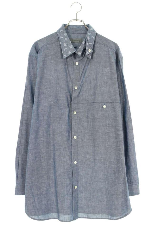 ヨウジヤマモトプールオム サイズ:5  24AW  HO-B95-527 DUNGAREE YORK EMBLEM BLOUSE ダンガリーヨーク刺繍長袖シャツ 中古 BS99