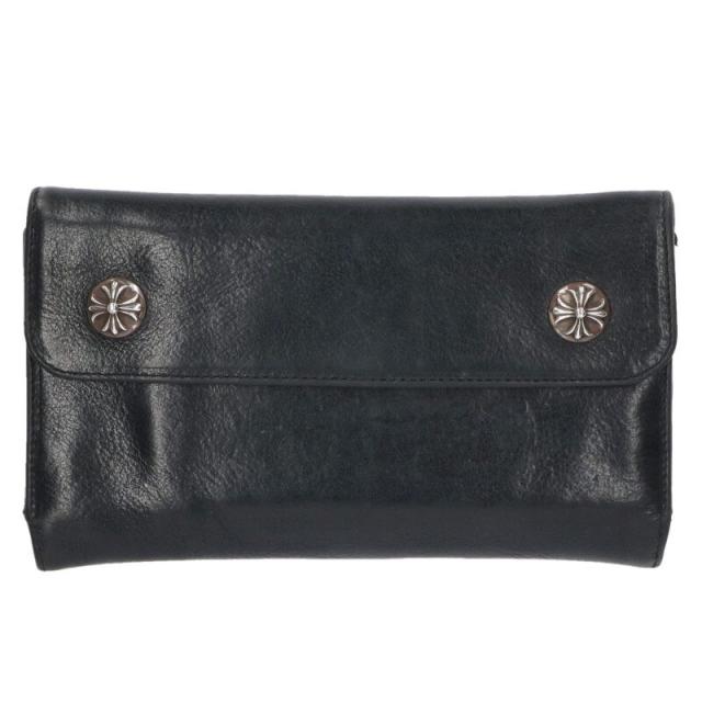 クロムハーツ   WAVE CROSS BALL ウェーブ クロスボールボタンレザーウォレット財布 中古 OS06