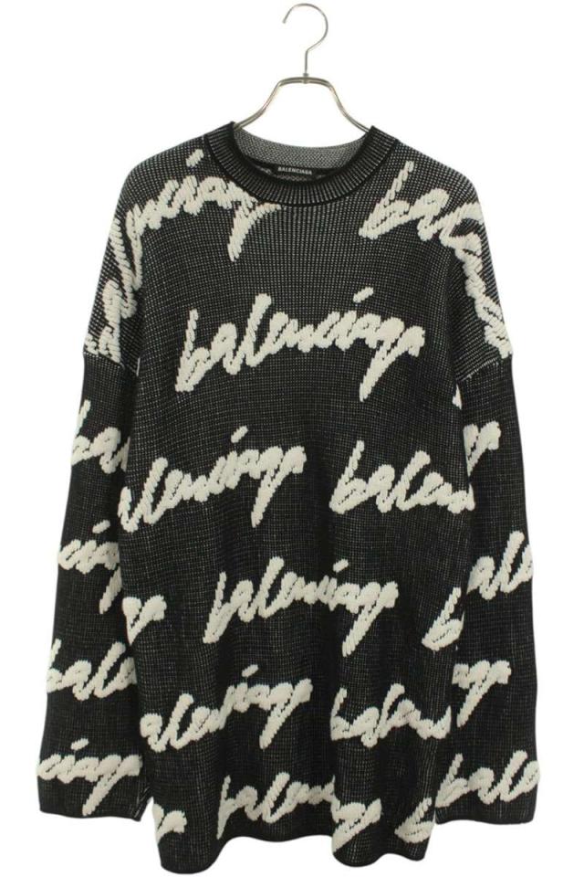 バレンシアガ サイズ:S 20AW 625985 T3180 3Dスクリブルロゴオーバーサイズクルーネックニット 中古 OM10