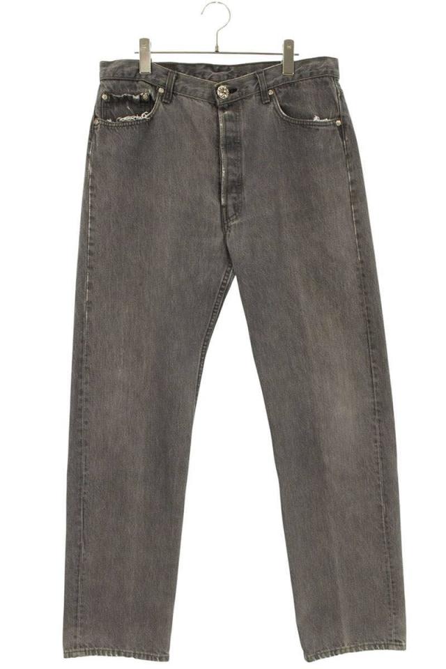 クロムハーツ サイズ:34インチ  U VNTG JEAN BLK RED TAB クロスボールボタンウォッシュド501デニムパンツ 中古 OM10