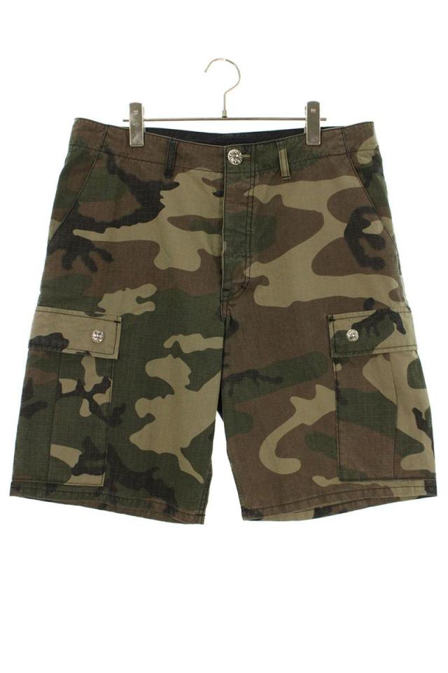 クロムハーツ サイズ:34インチ  Devil Dog Shorts クロスパッチ付きクロスボールボタンカモフラハーフパンツ 中古 SJ02