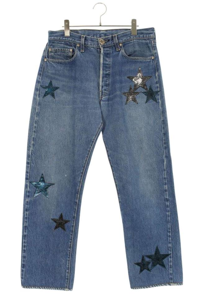 クロムハーツ サイズ:31インチ  U VNTG JEAN BL RED TAB セントバース限定ギャラクシースターパッチデニムパンツ 中古 SJ02