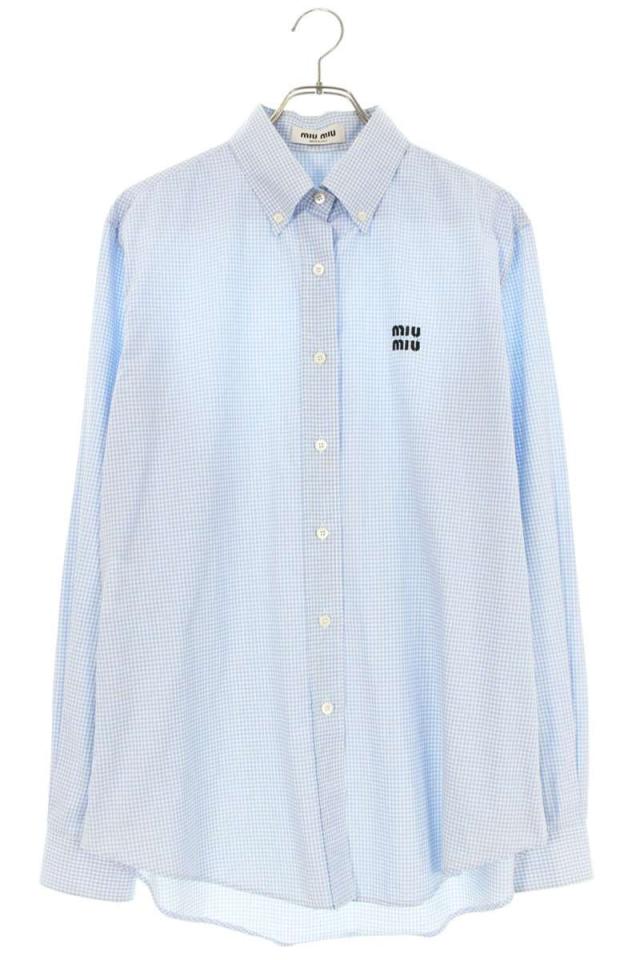 ミュウミュウ サイズ:40  MK1693 13LB ロゴ刺繍チェック長袖シャツ 中古 SB01