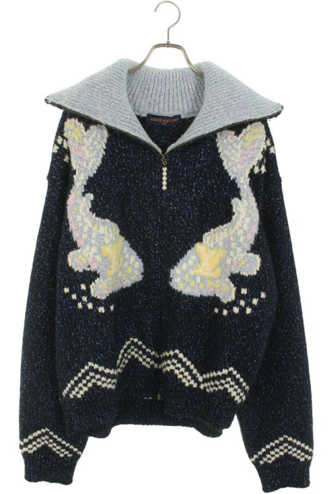 ルイヴィトン サイズ:5L  25AW  RM252M XKS HTN76W ロゴ刺繍フェイクパール装飾ジップアップニットブルゾン 中古 SS13