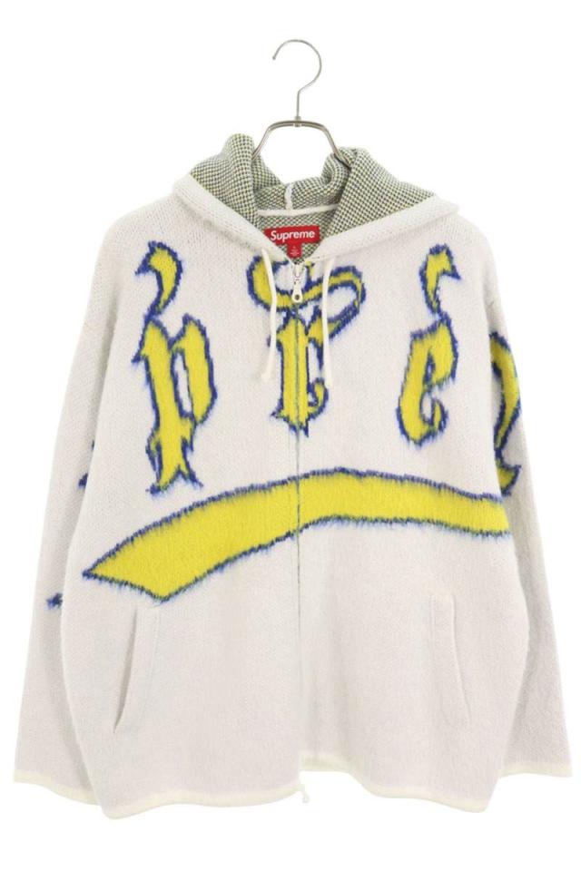 シュプリーム サイズ:L  24AW  Accent Brushed Zip Up Hooded Sweater ロゴニットジップアップパーカー 中古 BS99