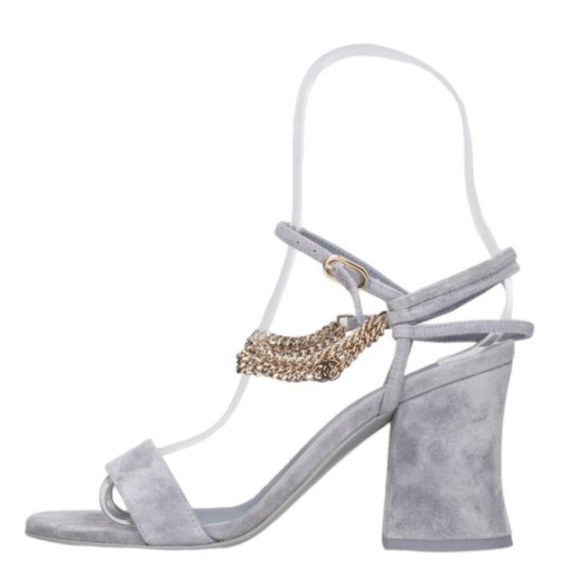 シャネル サイズ:36 1/2C  23AW  G45168 チェーンストラップ スウェード ヒールサンダル 中古 BS99