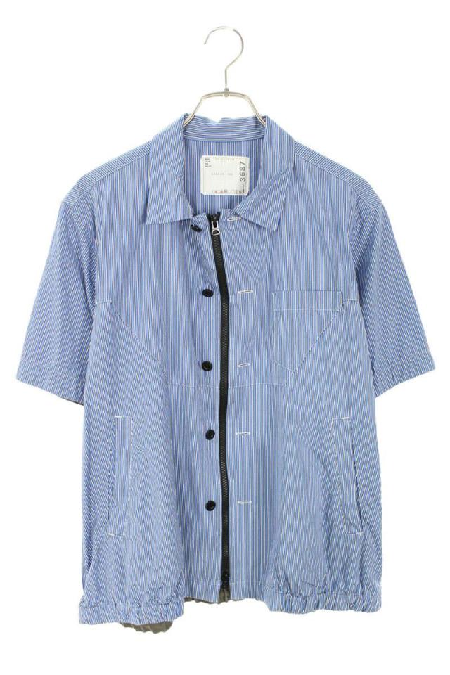 サカイ サイズ:1  25-03687M コットンストライプジップボタン半袖シャツ 中古 BS99