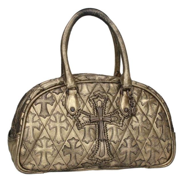 クロムハーツ   GYM SM ジムバッグ ラージクロス装飾キルティングクロスパッチレザーハンドバッグ 中古 SS07