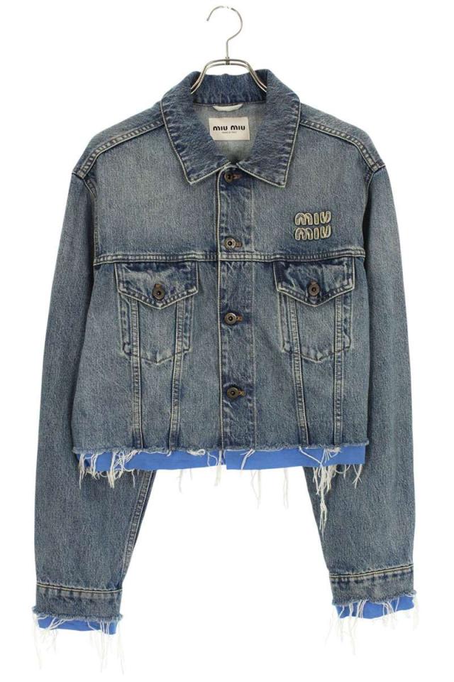 ミュウミュウ サイズ:42  25SS  GWB247 デニムポプリンクロップドデニムジャケット 中古 SB01