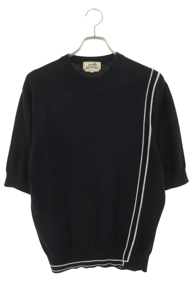 エルメス サイズ:S  24SS  グラフィックライン ライン切替コットンカシミヤハーフスリーブニット 中古 BS99