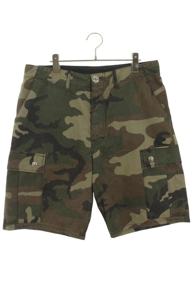 クロムハーツ サイズ:34インチ  Devil Dog Shorts クロスパッチ付きクロスボールボタンカモフラハーフパンツ 中古 OS06