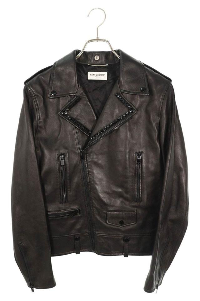 サンローランパリ サイズ:48  L01 455996 Y5OA1 スタッズ装飾クラシックライダースレザージャケット 中古 SB01