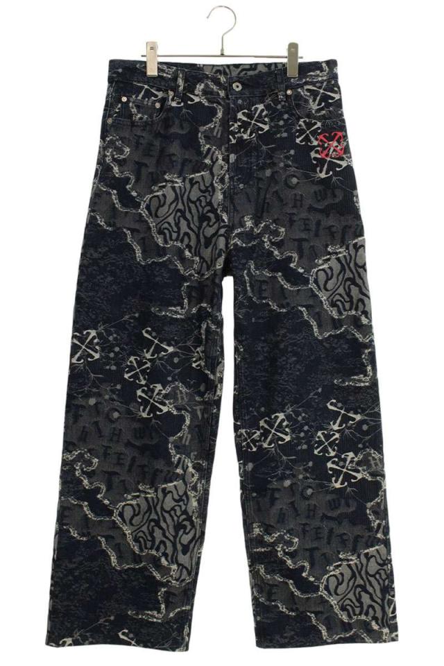 オフホワイト サイズ:29インチ  OMYA18BF24DEN003 ロゴ総柄デニムパンツ 中古 BS99