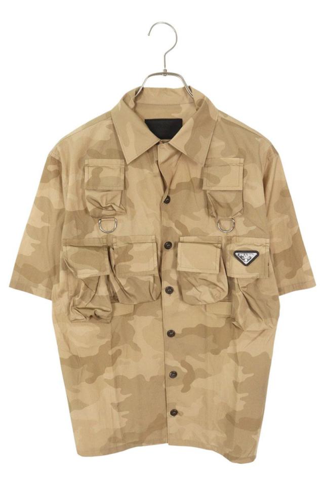 プラダ サイズ:XS  SC768 ロゴプレートコットンマルチポケット半袖シャツ 中古 SB01
