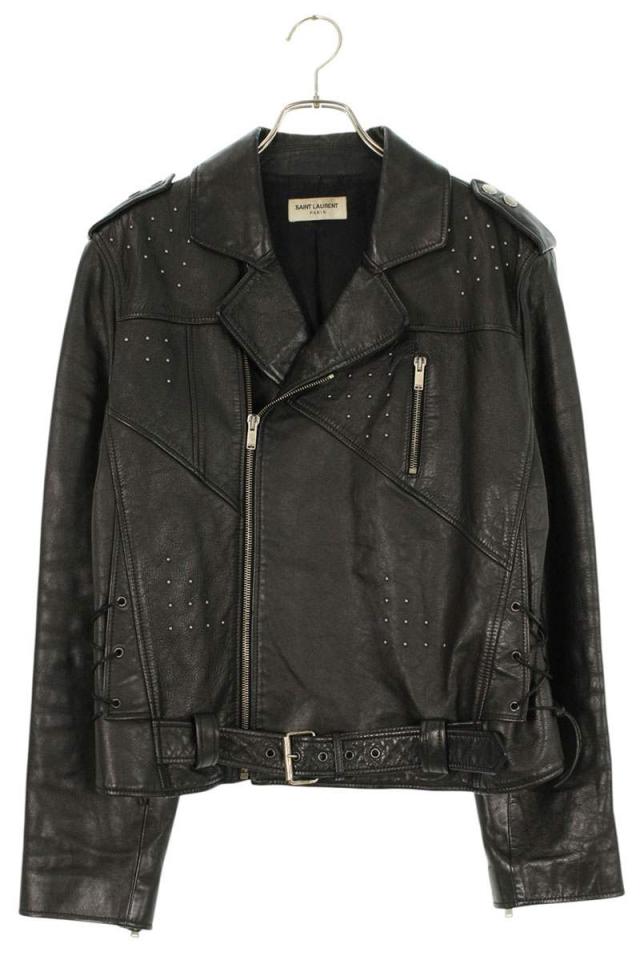 サンローランパリ サイズ:48  L01 683270 Y5RD2 ヴィンテージ加工スタッズ装飾ライダースレザージャケット 中古 SS13