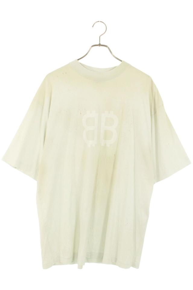 バレンシアガ サイズ:XS  23S  739784 TOVU6 クラッシュ加工BBロゴTシャツ 中古 OM10