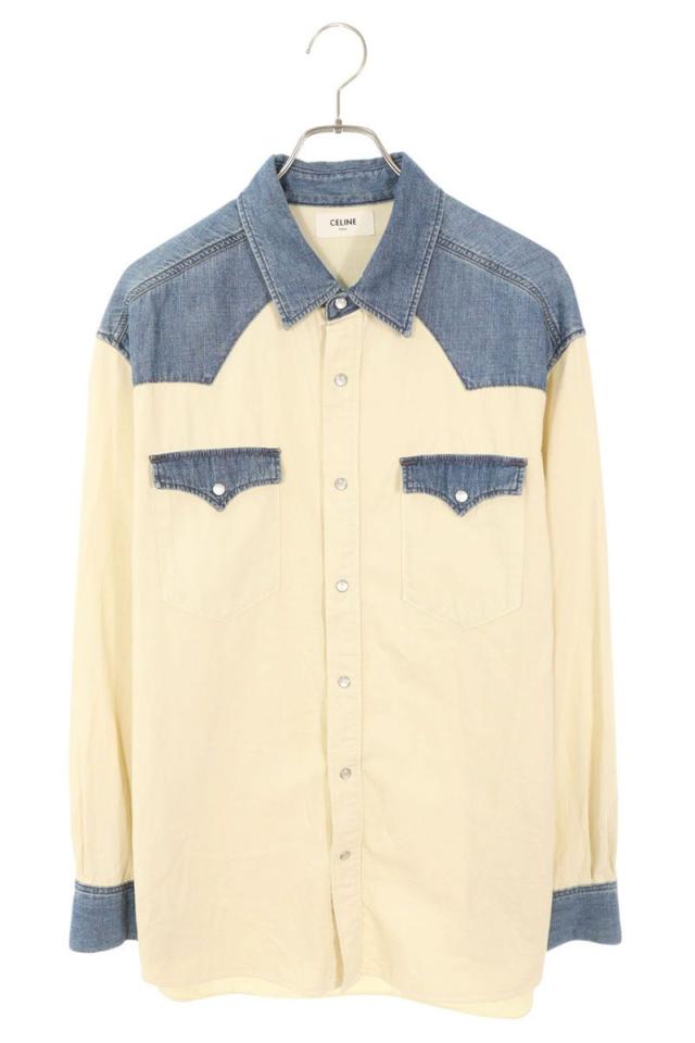 セリーヌ サイズ:M  22SS  2T227362M デニム切り替えウエスタン長袖シャツ 中古 OM10