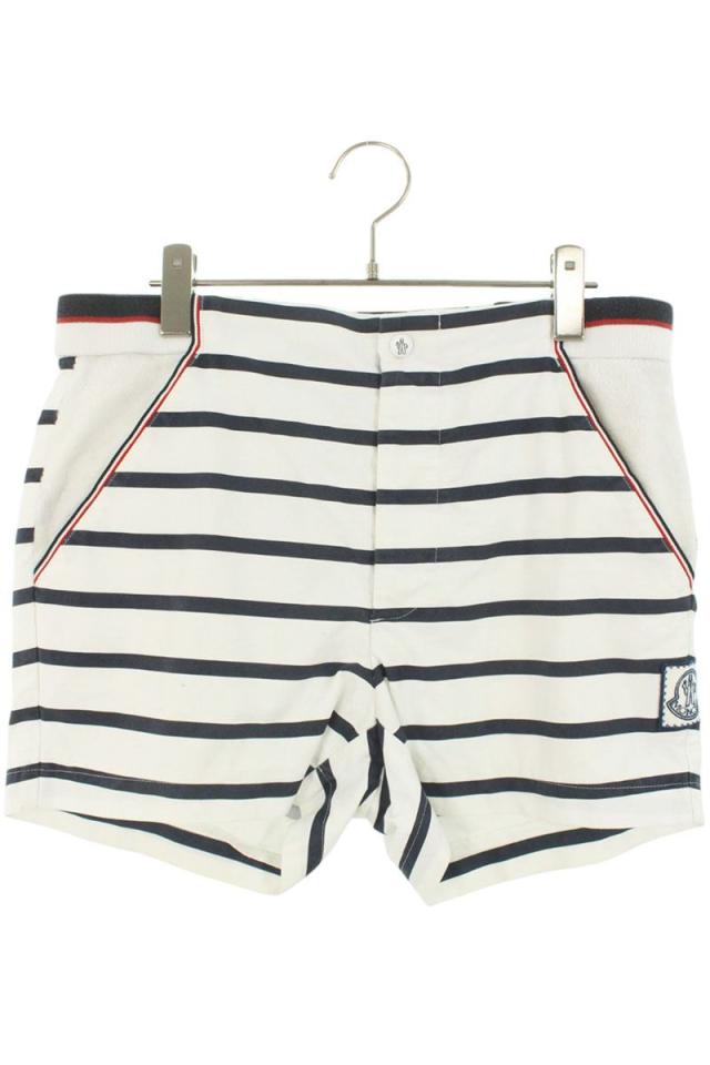 モンクレールガムブルー サイズ:2  PANTALONE BERMUDA ロゴワッペン付きボーダーハーフパンツ 中古 BS99