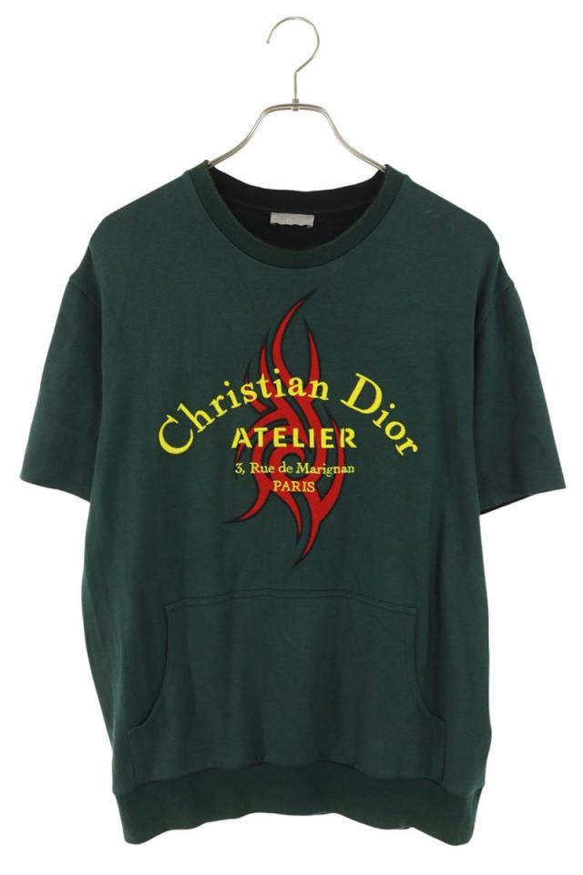 ディオールオム サイズ:L  18AW  833J626W7320 アトリエロゴ刺繍スウェットTシャツ 中古 BS99