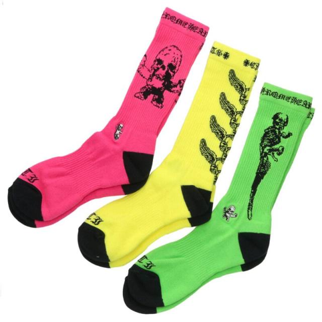 クロムハーツ サイズ:LARGE  SOCKS FOTI 3PK FOTIロゴソックス靴下 中古 SJ02
