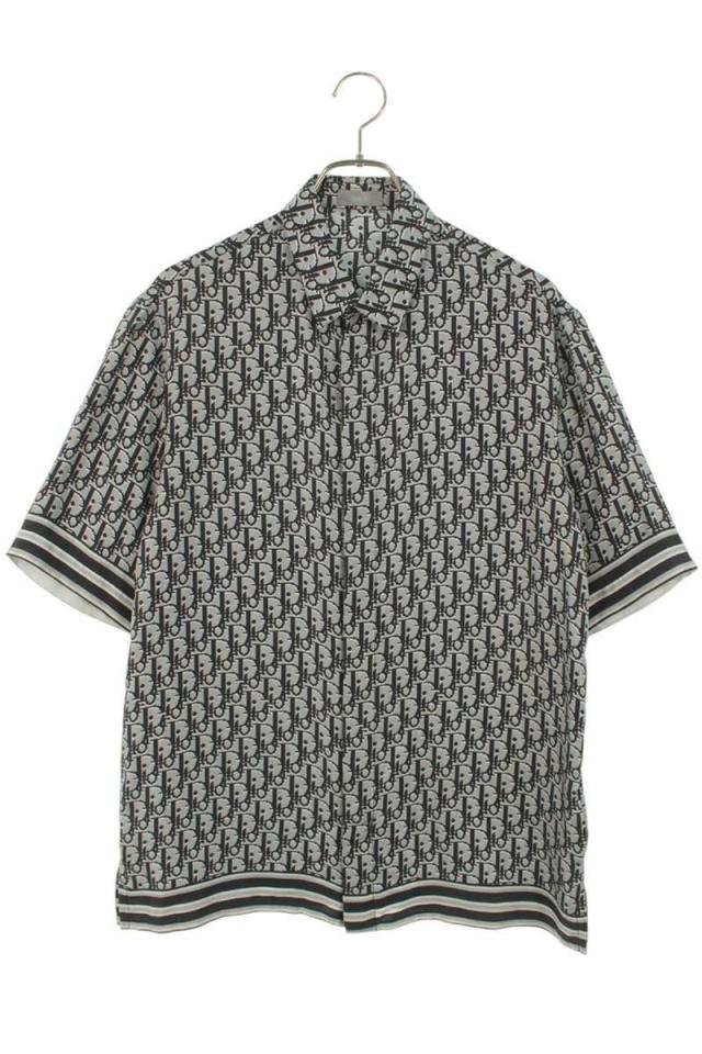 ディオール サイズ:38  193C545A4751 オブリーク総柄シルク半袖シャツ 中古 OM10