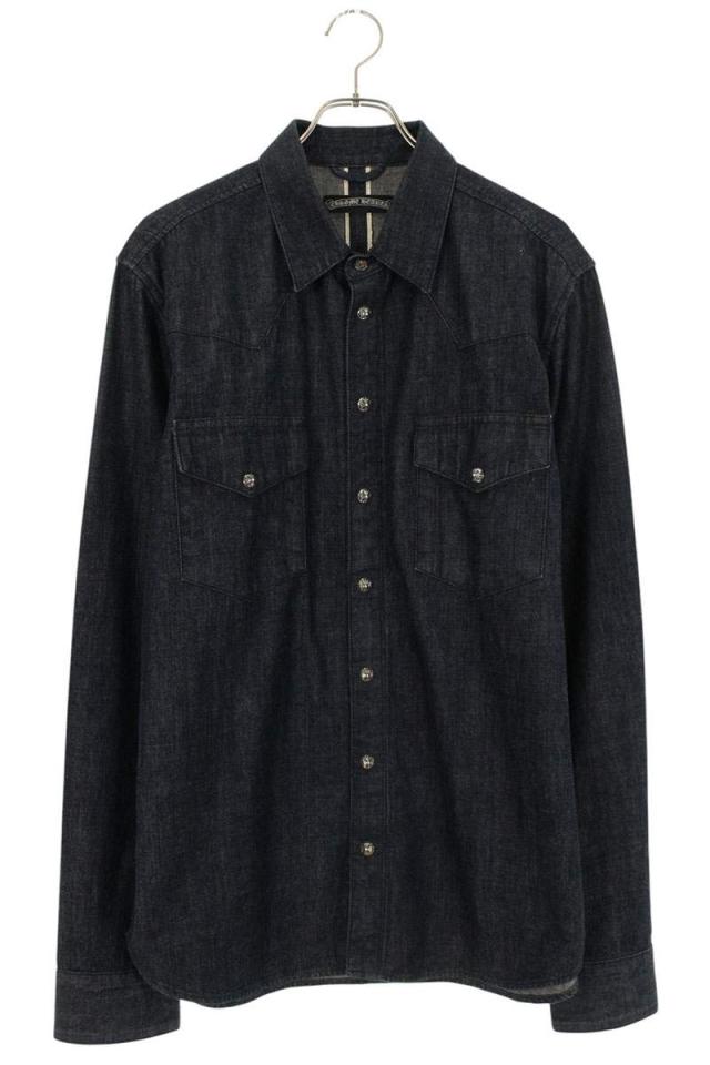 クロムハーツ サイズ:L DENIM WESTERN O デニムウエスタン 袖クロスパッチクロスボタンデニム長袖シャツ 中古 GZ11