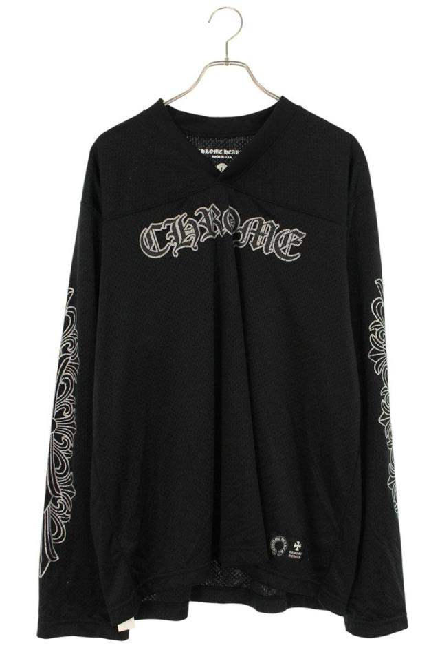 クロムハーツ サイズ:L  MESH WARM UP JERSEY CHプリントメッシュ長袖カットソー 中古 GZ11